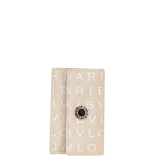 ブルガリ ロゴマニア 6連 キーケース ベージュ ホワイト キャンバス レザー レディース BVLGARI 【中古】