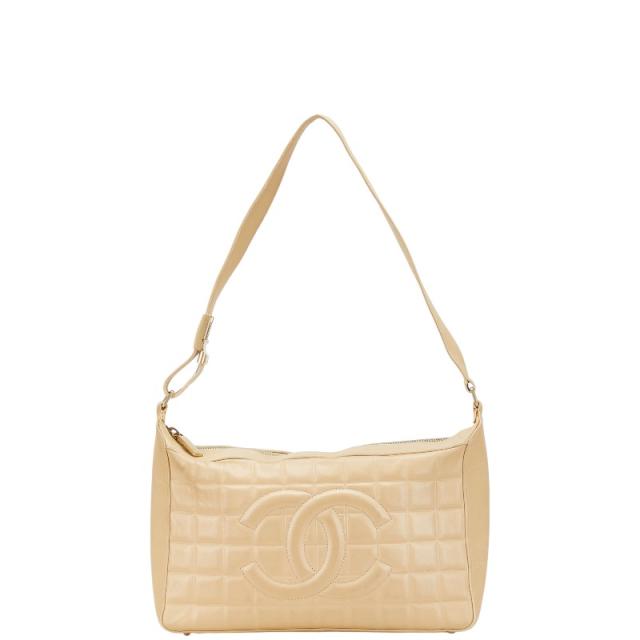 シャネル チョコバー ココマーク ショルダーバッグ ベージュ レザー レディース CHANEL 【中古】