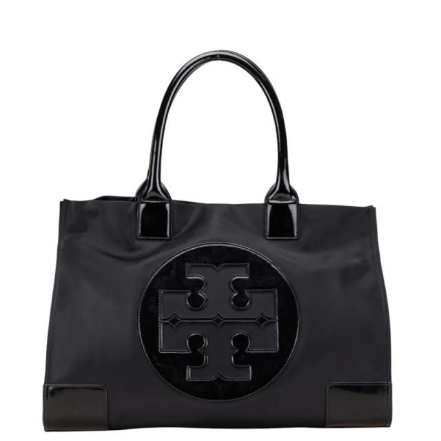 トリーバーチ ロゴ トートバッグ ハンドバッグ ブラック パテントレザー ナイロン レディース Tory Burch 【中古】