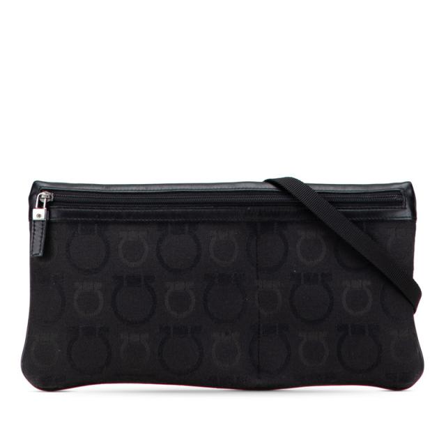 サルヴァトーレフェラガモ ガンチーニ ショルダーバッグ ブラック キャンバス レザー レディース Salvatore Ferragamo 【中古】