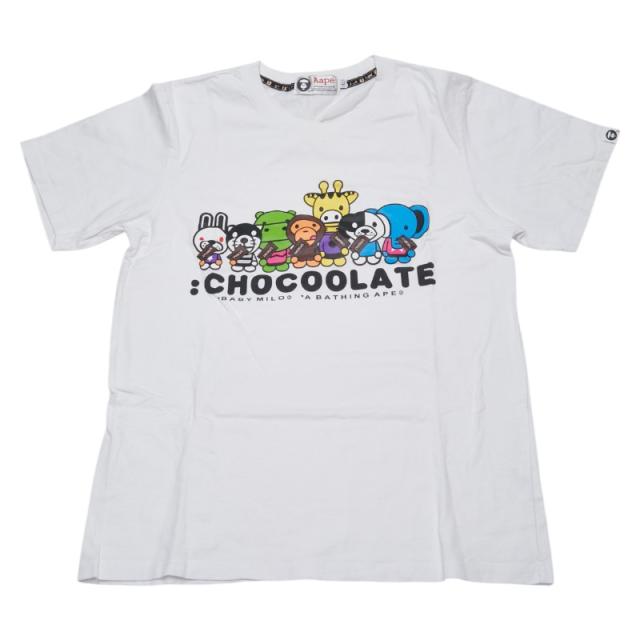 アベイシングエイプ BABY MILO チョコレート 半袖Tシャツ サイズ:L ホワイト マルチカラー コットン レディース A BATHING APE 【中古】