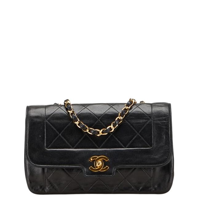 シャネル ダイアナ マトラッセ ココマーク チェーン ショルダーバッグ ブラック ラムスキン レディース CHANEL 【中古】