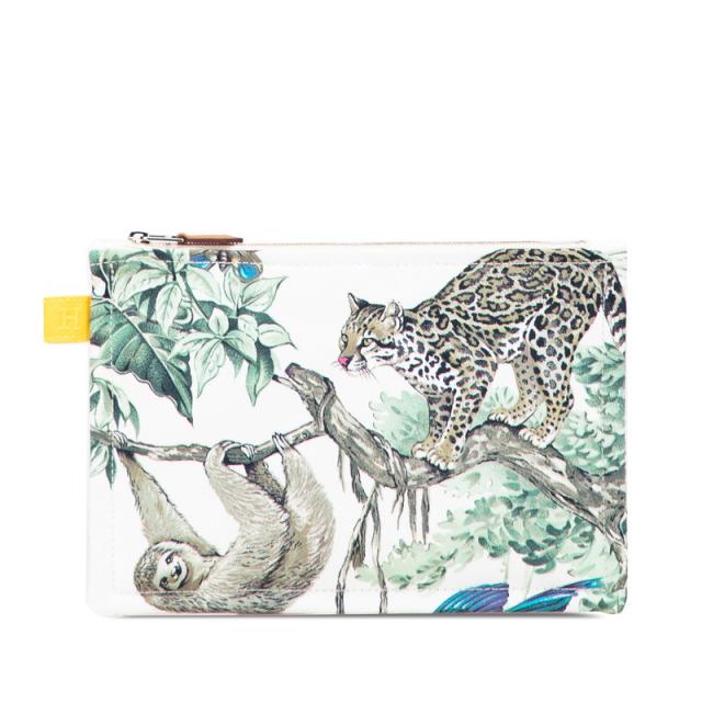 エルメス トゥルースフラット EQUATEUR 赤道直下 ポーチ ホワイト グリーン マルチカラー アバカ レディース HERMES 【中古】