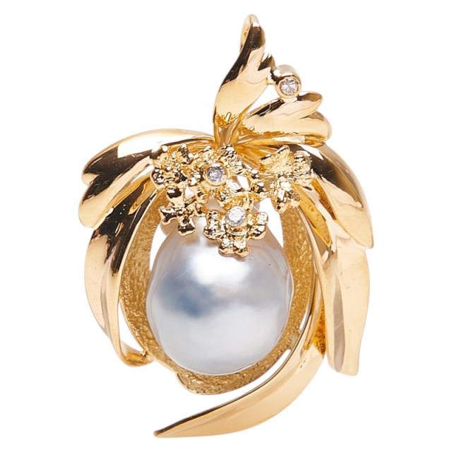 K18YG イエローゴールド 白蝶真珠約11.6mm ダイヤ0.05ct ペンダントトップ レディース 中古