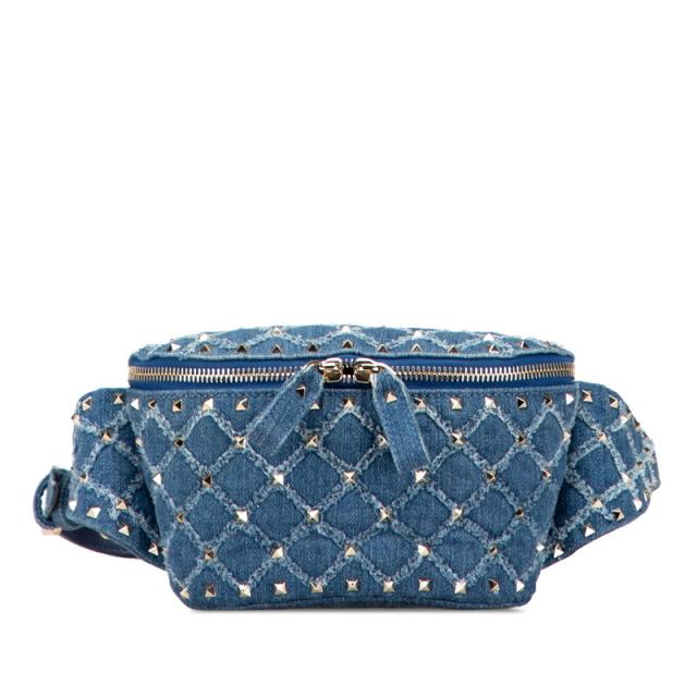 ヴァレンチノ スタッズ ウエストバッグ ボディバッグ ブルー シルバー デニム レザー レディース Valentino 【中古】