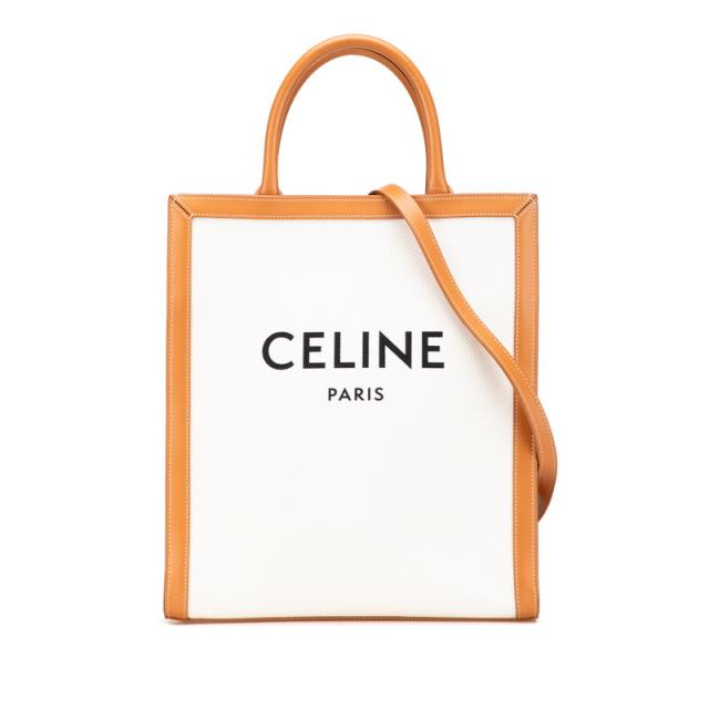 セリーヌ バーティカル カバ スモール トートバッグ ショルダーバッグ 2WAY ナチュラル タン キャンバス レザー CELINE 【中古】
