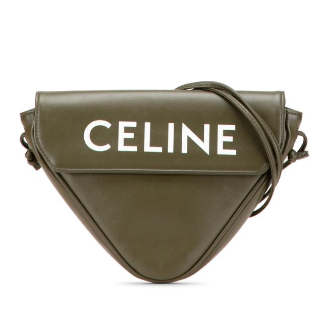 セリーヌ ロゴ トライアングル ショルダーバッグ カーキ レザー レディース CELINE 【中古】