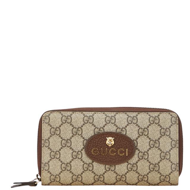 グッチ GGスプリーム 長財布 473953 ベージュ ブラウン PVC レザー レディース GUCCI 【中古】