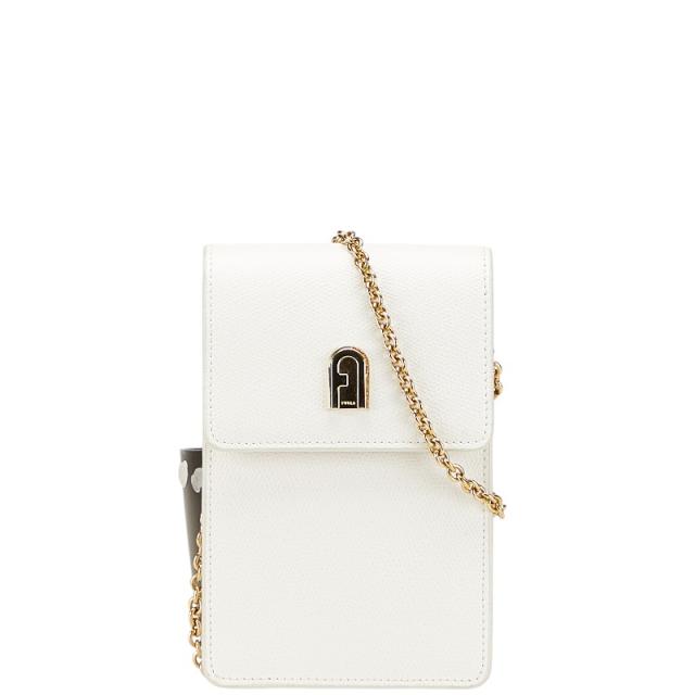 フルラ 斜め掛け チェーン ショルダーバッグ スマホショルダー ホワイト レザー レディース Furla 【中古】