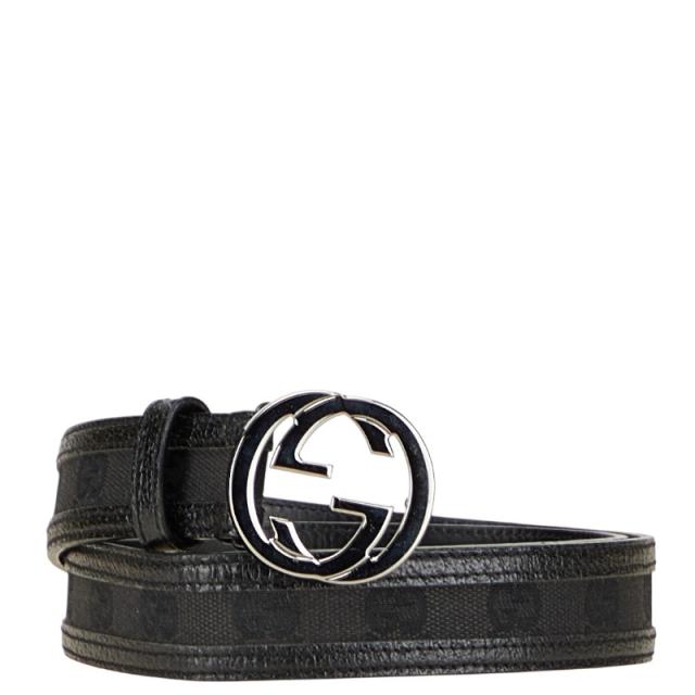 グッチ GGキャンバス インターロッキングG ベルト 80.32 114874 ブラック シルバー キャンバス レザー レディース GUCCI 【中古】