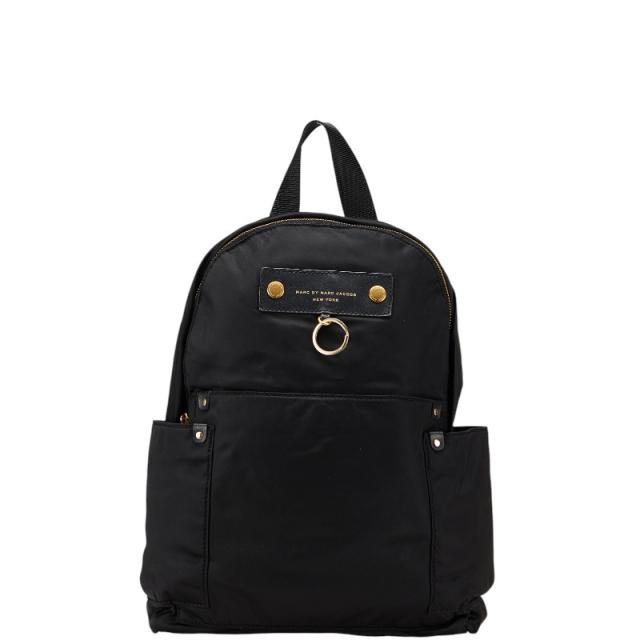 マークジェイコブス ロゴ リュック バックパック ブラック ゴールド ナイロン レザー レディース MARC JACOBS 【中古】