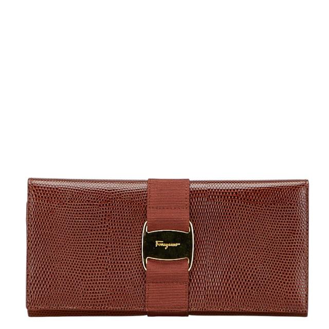 サルヴァトーレフェラガモ ヴァラ 長財布 ブラウン レザー レディース Salvatore Ferragamo 【中古】