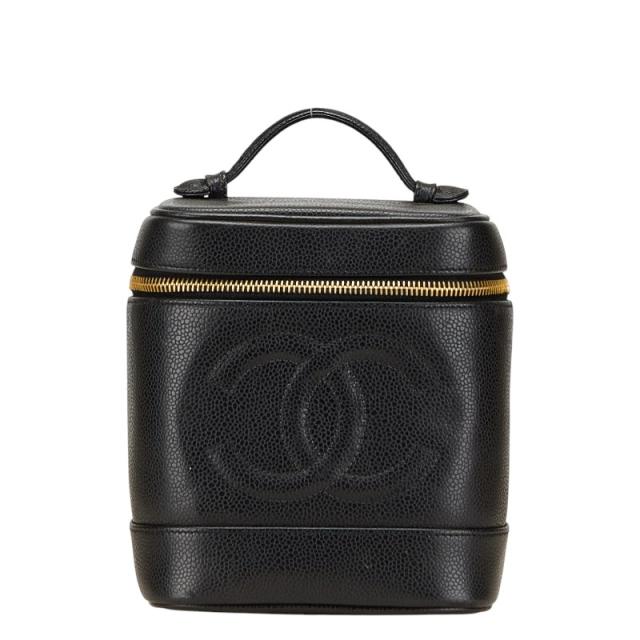 シャネル ココマーク バニティバッグ 化粧ポーチ ブラック キャビアスキン レディース CHANEL 【中古】