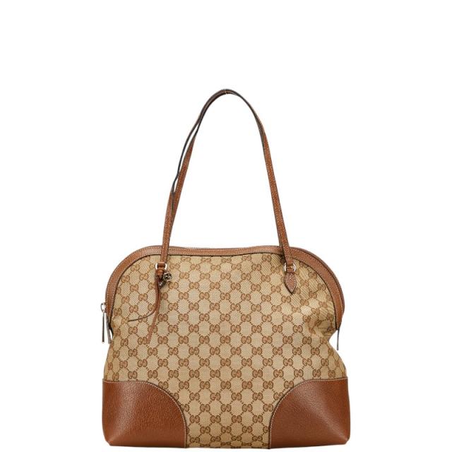 グッチ GGキャンバス トートバッグ ハンドバッグ 323673 ベージュ ブラウン キャンバス レザー レディース GUCCI 【中古】