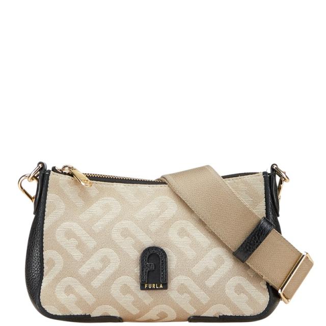 フルラ ショルダーバッグ グレージュ  ブラック キャンバス レザー レディース Furla 【中古】