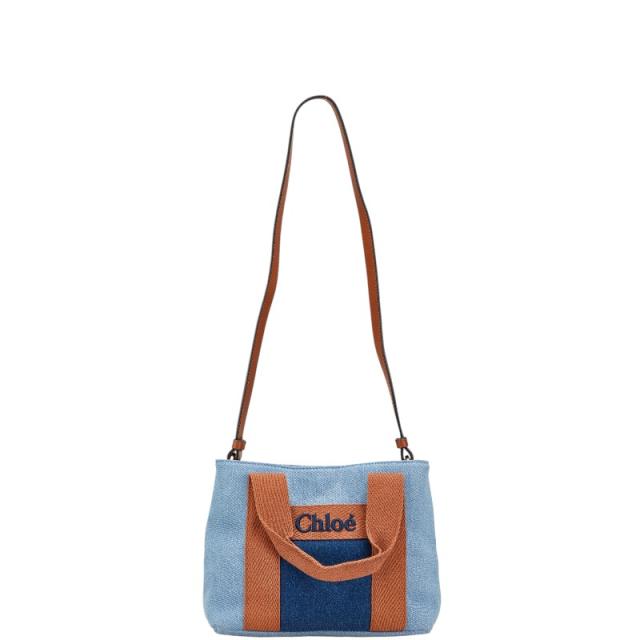 クロエ キッズ ロゴ デニム ハンドバッグ ショルダーバッグ ブルー ブラウン コットン レディース Chloe 【中古】