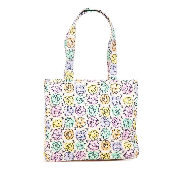 シャネル カメリア フラワー トートバッグ ハンドバッグ ベージュ マルチカラー ナイロン レディース CHANEL 【中古】