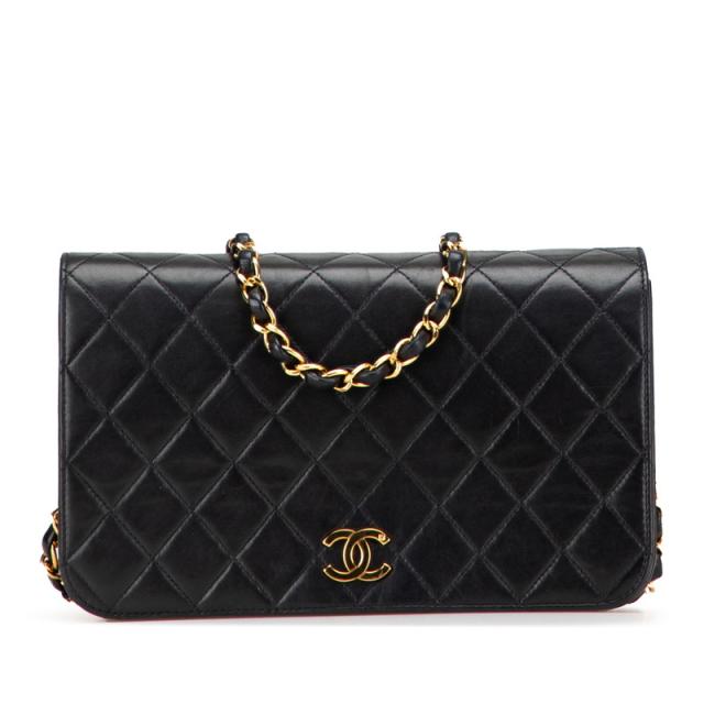 シャネル マトラッセ ココマーク フルフラップ プッシュロック チェーン ショルダーバッグ ブラック ラムスキン CHANEL 【中古】
