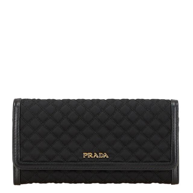 プラダ キルティング 長財布 ブラック ナイロン レザー レディース PRADA 【中古】