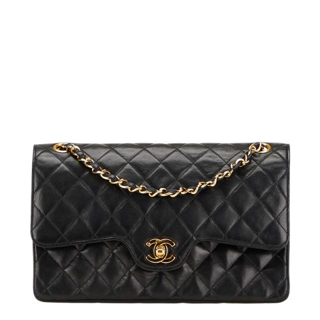 シャネル マトラッセ ココマーク ダブルフラップ チェーン ショルダーバッグ ブラック ラムスキン レディース CHANEL 【中古】