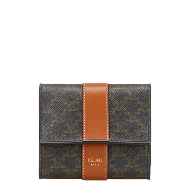 セリーヌ トリオンフ 三つ折り財布 ブラック ブラウン PVC レザー レディース CELINE 【中古】