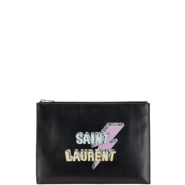 サンローラン SAINT LAURENT ロゴ プリント スタッズ iPad タブレットケース クラッチバッグ ブラック SAINT LAURENT 【中古】