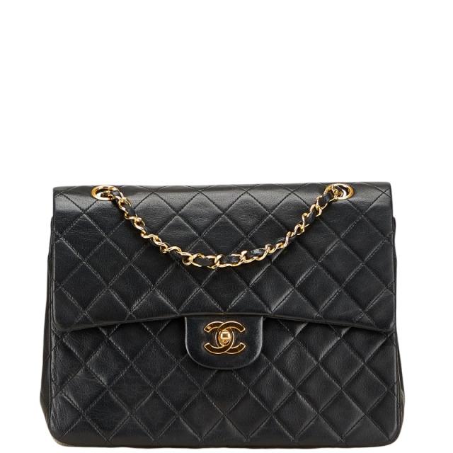シャネル マトラッセ ココマーク ダブルフラップ ショルダーバッグ ブラック ゴールド ラムスキン レディース CHANEL 【中古】