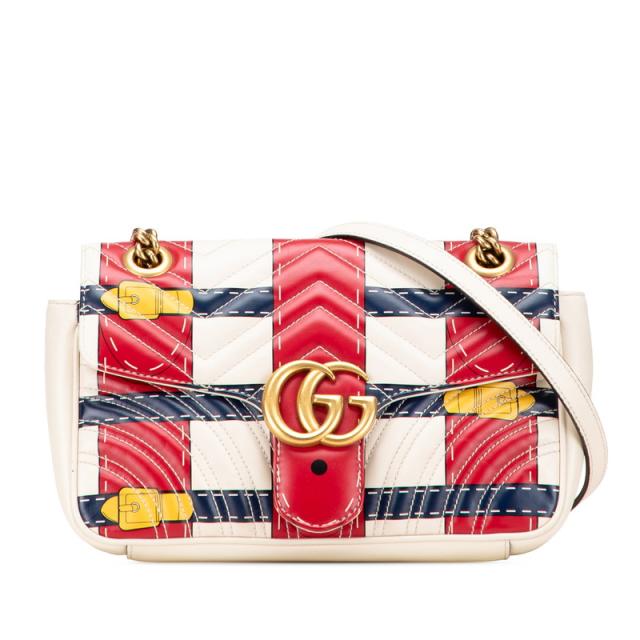 グッチ GGマーモント チェーン ショルダーバッグ 443497 ホワイト マルチカラー レザー レディース GUCCI 【中古】