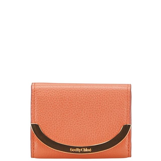シーバイクロエ ロゴ 三つ折り財布 オレンジ系 レザー レディース SEE BY CHLOE 【中古】