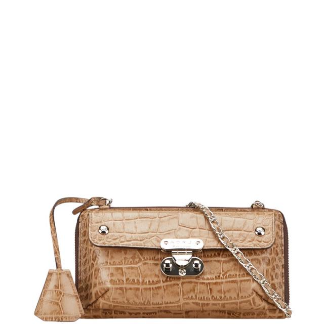 エーディーエムジェイ クロコ型押し チェーン ショルダーバッグ ウォレットバッグ ベージュ レザー レディース ADMJアクセソワ 【中古】