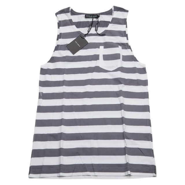 ドルチェアンドガッバーナ ボーダー タンクトップ サイズ：48 ホワイト グレー コットン メンズ DOLCE&GABBANA 【中古】