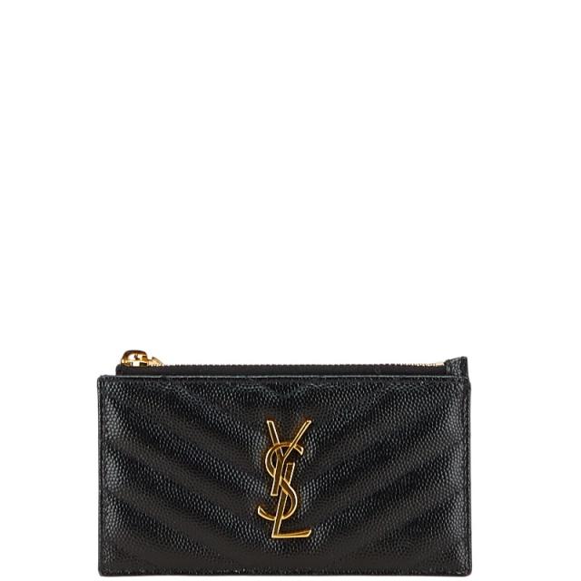 サンローラン YSLロゴ Vステッチ カードケース フラグメントケース ケース 607915 ブラック レザー SAINT LAURENT 【中古】