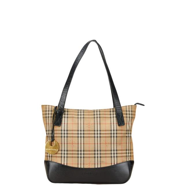 バーバリー ノバチェック シャドーホース ハンドバッグ ベージュ マルチカラー キャンバス レザー レディース BURBERRY 【中古】