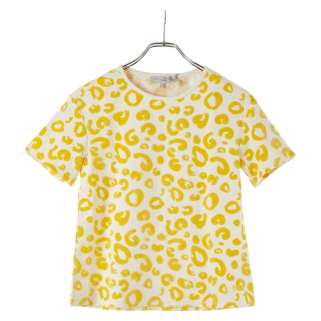 ディオール レオパード 半袖Ｔシャツ サイズ:12 イエロー ベージュ コットン レディース Dior 【中古】