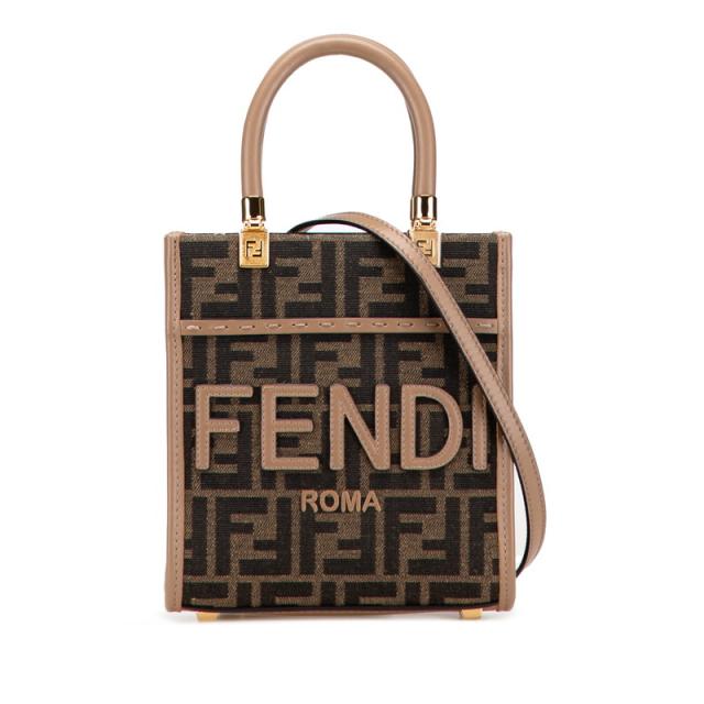 フェンディ ズッカ サンシャイン ショッパー スモール ハンドバッグ ショルダーバッグ 2WAY 8BS092 ベージュ キャンバス FENDI 【中古】