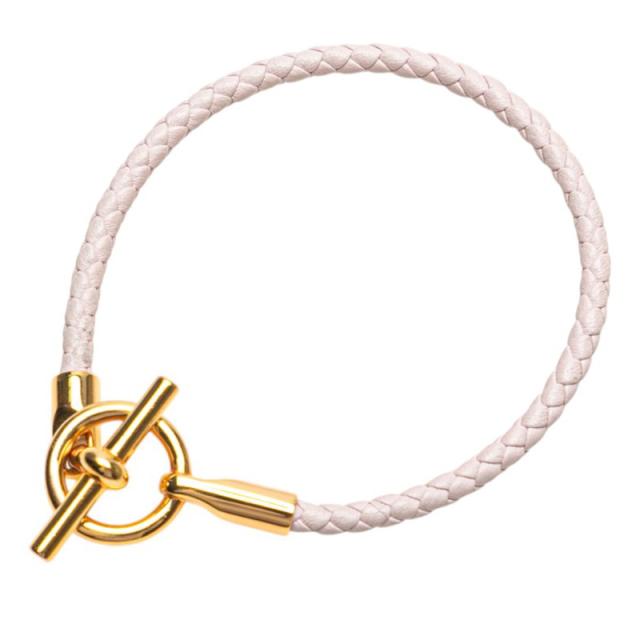 エルメス グレナン ブレスレット ピンク ゴールド レザー メッキ レディース HERMES 【中古】