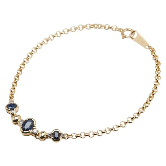 K18YG イエローゴールド サファイア1.18ct ダイヤ0.12ct チェーン ブレスレット レディース 中古