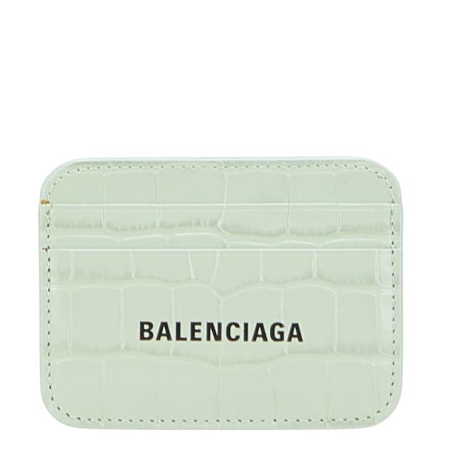 バレンシアガ ロゴ 型押し カードケース パスケース 593812 ライトグリーン レザー レディース BALENCIAGA 【中古】