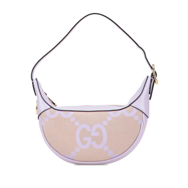 グッチ ジャンボGG GGミニバッグ ハンドバッグ ワンショルダーバッグ 658551 パープル ベージュ キャンバス レザー GUCCI 【中古】