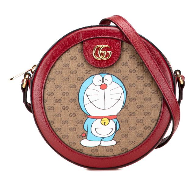 グッチ × ドラえもん ミニGGスプリーム ショルダーバッグ 625216 ブラウン レッド PVC レザー レディース GUCCI 【中古】