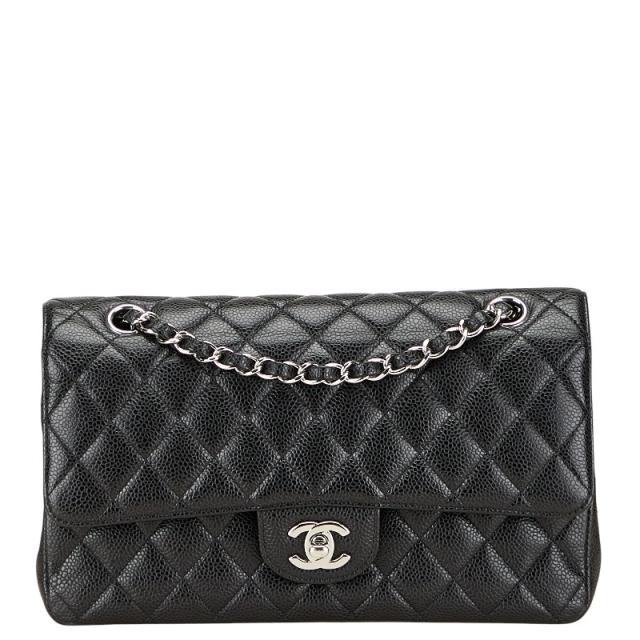 シャネル ココマーク マトラッセ25 ダブルフラップ チェーン ショルダーバッグ ブラック キャビアスキン レディース CHANEL 【中古】