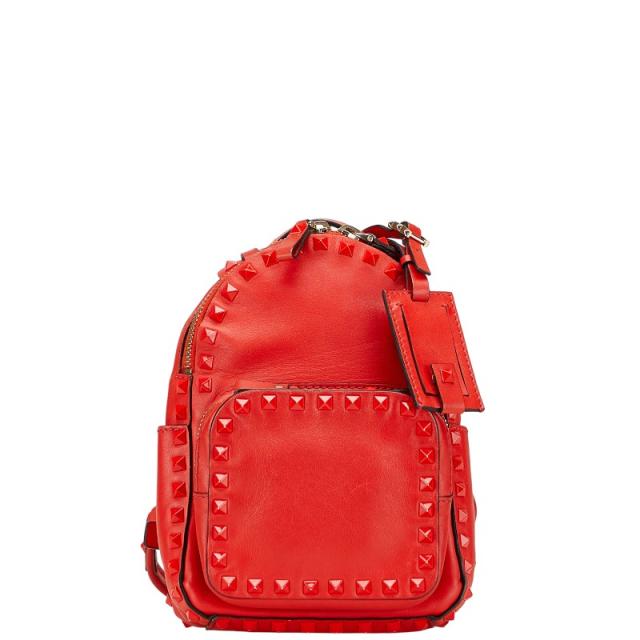 ヴァレンティノ ロックスタッズ リュック バックパック レッド レザー レディース VALENTINO 【中古】