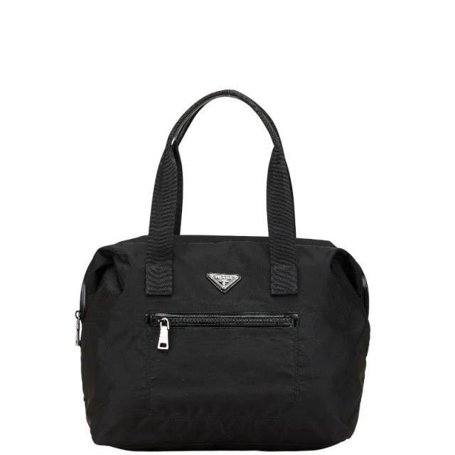 プラダ 三角ロゴプレート ハンドバッグ トートバッグ VR4377 ブラック ナイロン レザー レディース PRADA 【中古】