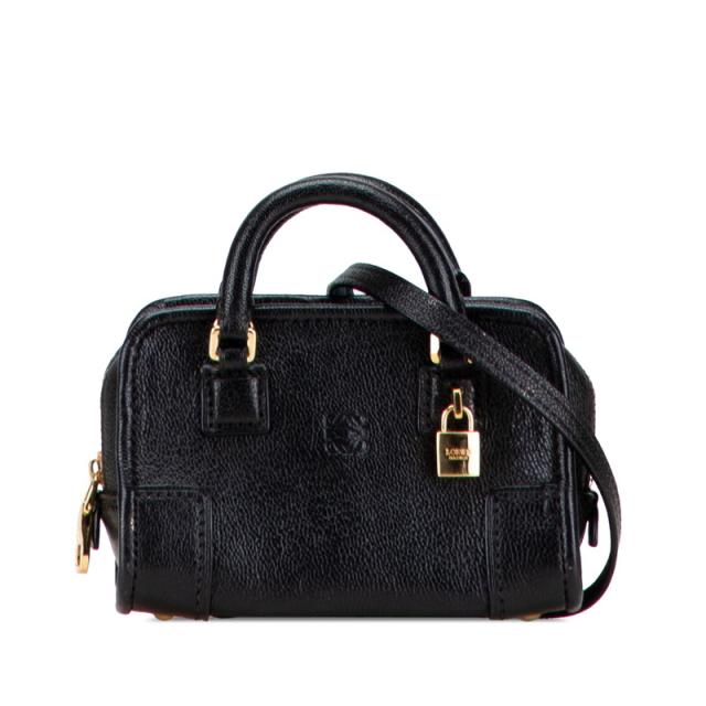 ロエベ アナグラム アマソナ マイクロミニ ハンドバッグ ショルダーバッグ 2WAY ブラック レザー レディース LOEWE 【中古】