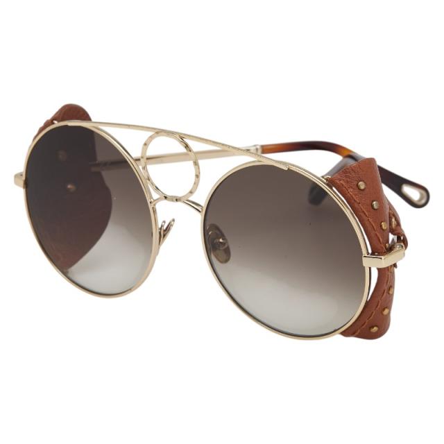 クロエ シエラ サングラス CE148SL ゴールド ブラウン メッキ プラスチック レザー レディース Chloe 【中古】