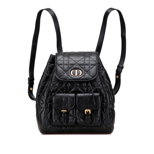 ディオール マクロカナージュ Caro カロ ミディアム リュック バッグパック ブラック レザー レディース Dior 【中古】