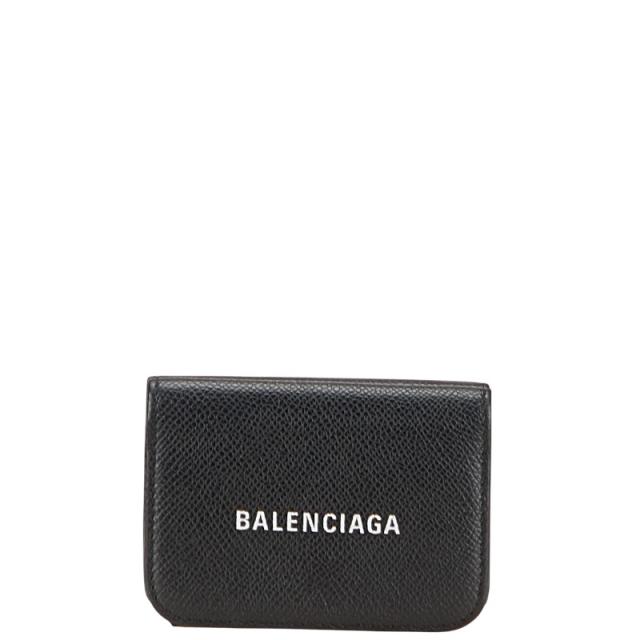 バレンシアガ ロゴ コンパクトウォレット 三つ折り財布 593813 ブラック レザー レディース BALENCIAGA 【中古】