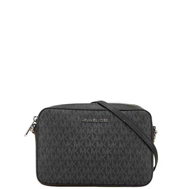 マイケルコース シグネチャー 斜め掛け チェーン ショルダーバッグ 35F8STTC3B ブラック グレー PVC レザー Michael Kors 【中古】