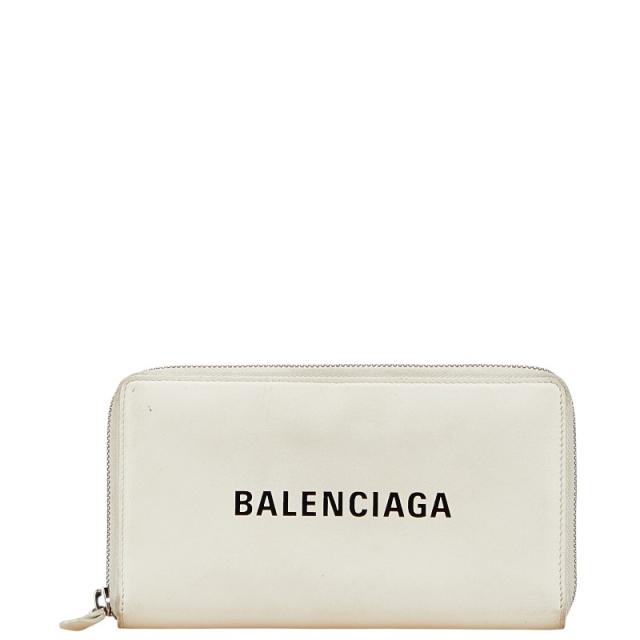 バレンシアガ エブリデイ 長財布 ラウンドファスナー ホワイト レザー レディース BALENCIAGA 【中古】