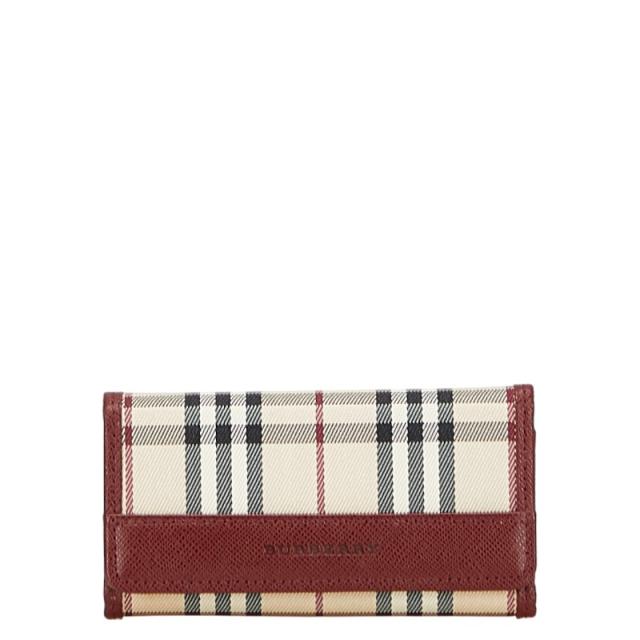 バーバリー ノバチェック 5連 キーケース ベージュ ワインレッド ナイロン レザー レディース BURBERRY 【中古】